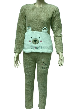 Pijama pufoasa cocolino dama, moale si calduroasa, imprimeu Panda, Maro ...