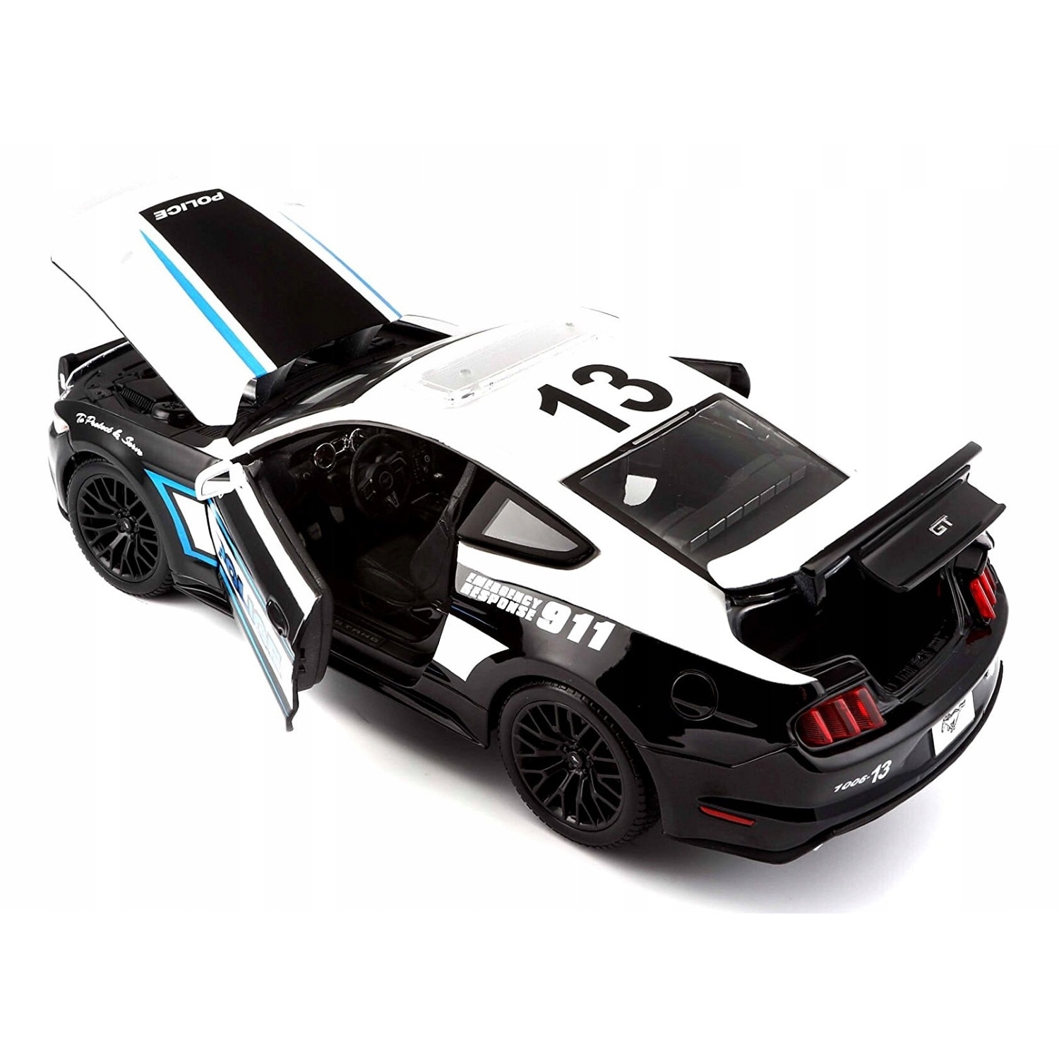 Masina de jucarie Ford Mustang GT 2015 POLICE, Maisto, Metal, Negru/Alb ...