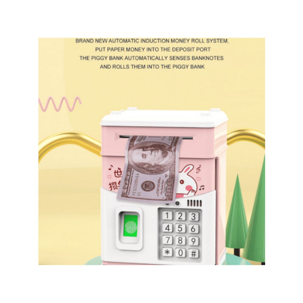 Pusculita pentru copii, cu cod pin si amprenta, Roz - eMAG.ro