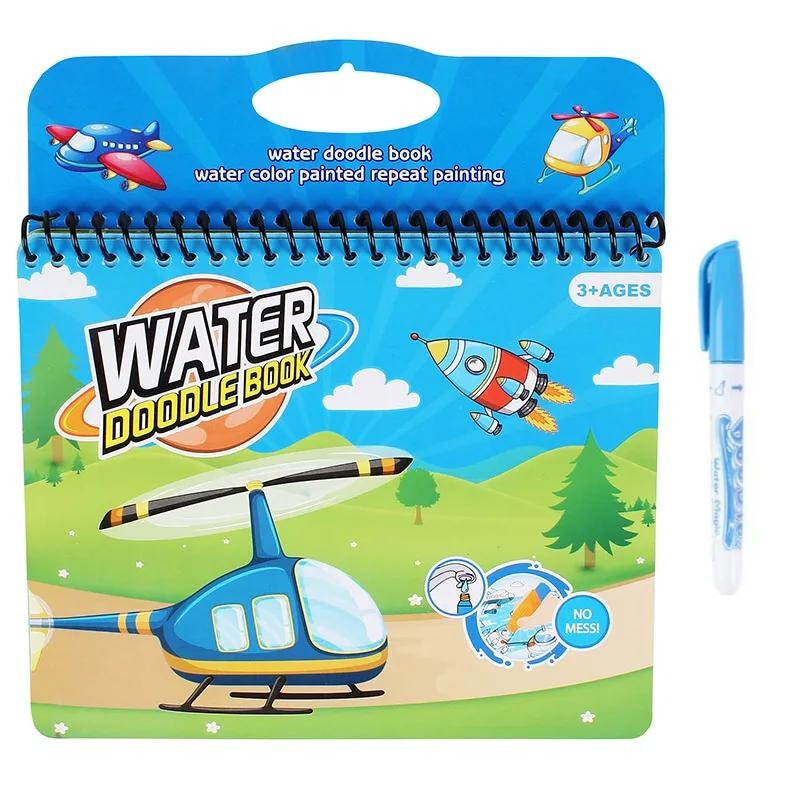 Carte de colorat cu apa, reutilizabila, creion magic, model vehicule ...