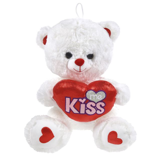Ursulet de Plus Alb cu Inima Rosie din Folie Kiss Me 30cm - eMAG.ro