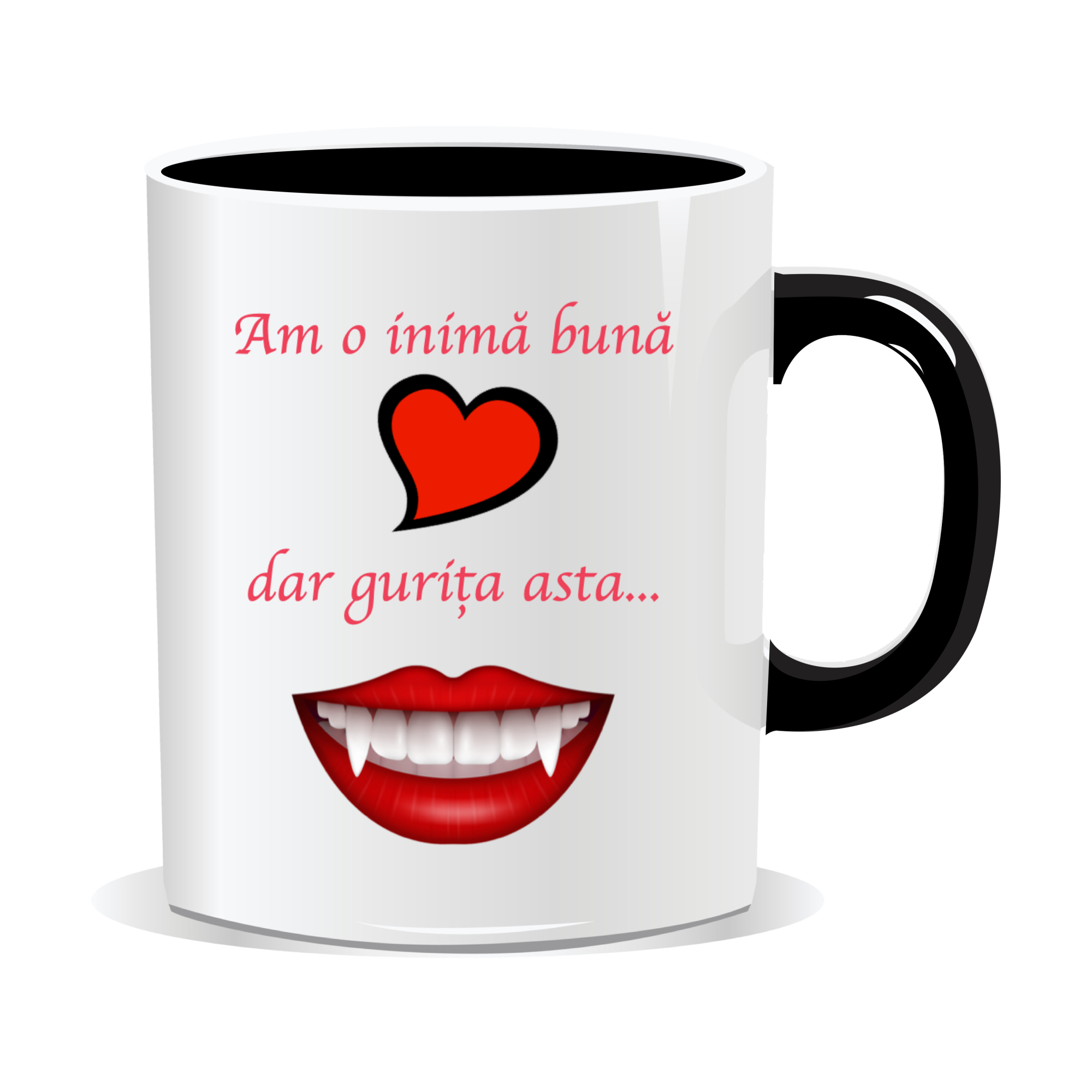 Cana personalizata cu mesaj amuzant, Am o inima buna dar gurita asta ...