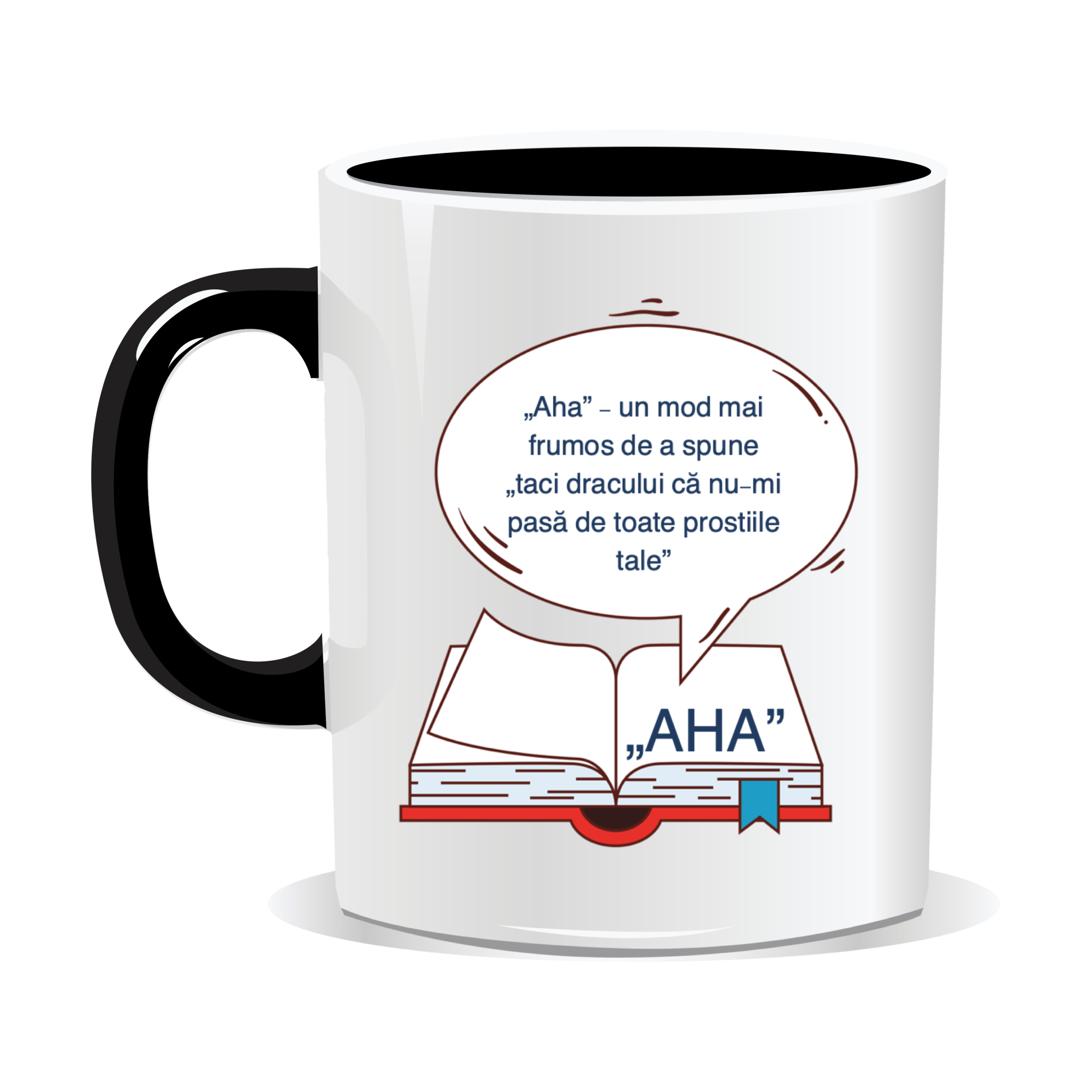 Cana personalizata cu mesaj amuzant, AHA, 330ml, interior negru - eMAG.ro