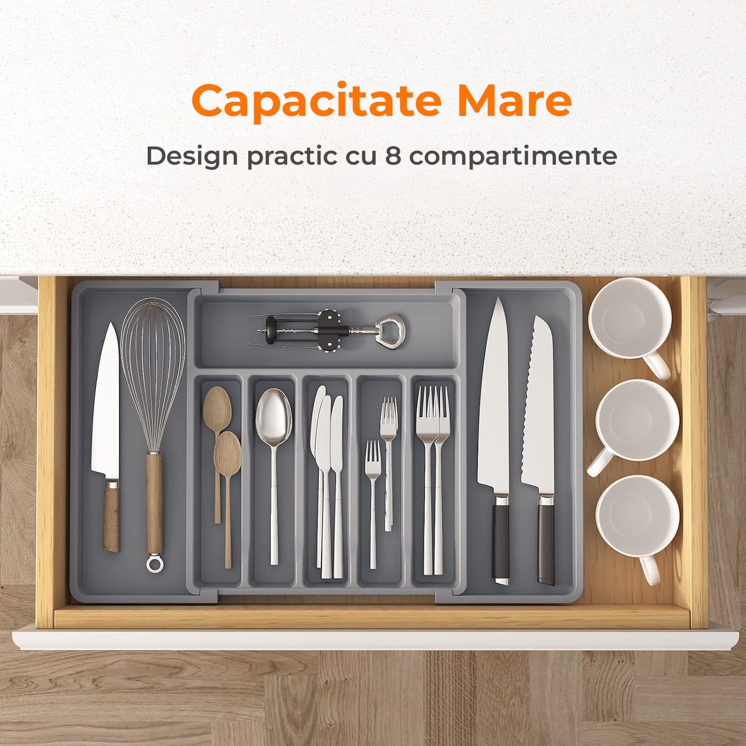 Organizator Extensibil Elindor® pentru Depozitare Tacamuri si Ustensile ...