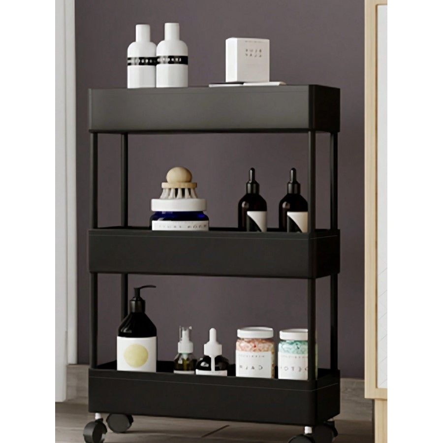 Raft universal cu 3 etajere, roti 360 grade, negru, design labute de ...