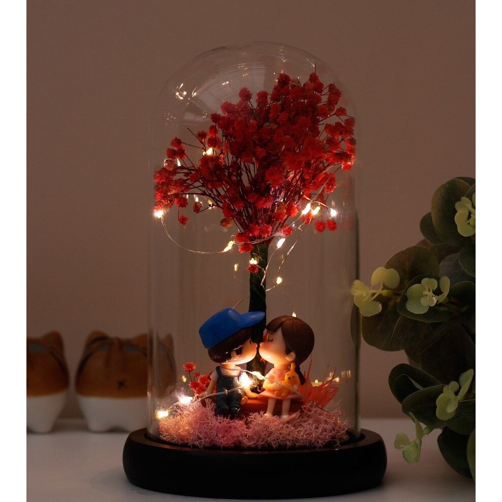 Floare eterna, Figurina, Sticla iluminare, Roz - eMAG.ro