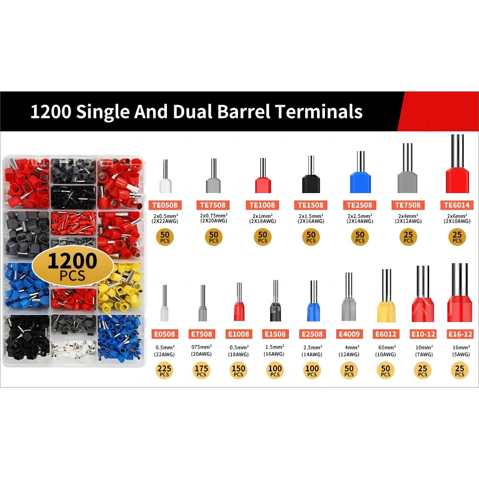 Set 1200 pini terminali dubli pentru conductori electrici si clesti de ...