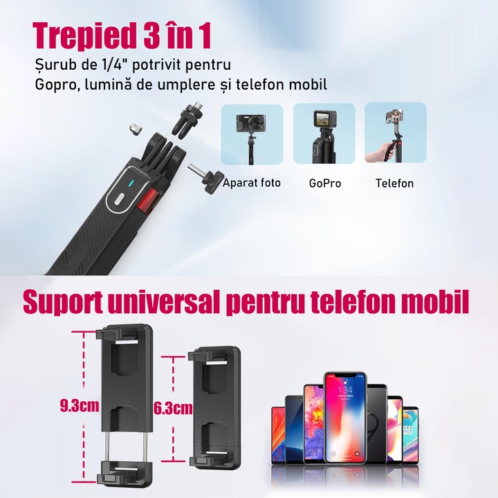 Trepied Foto Telescopic Reglabil, 180cm, BYONDSELF® Pentru Camera Foto ...
