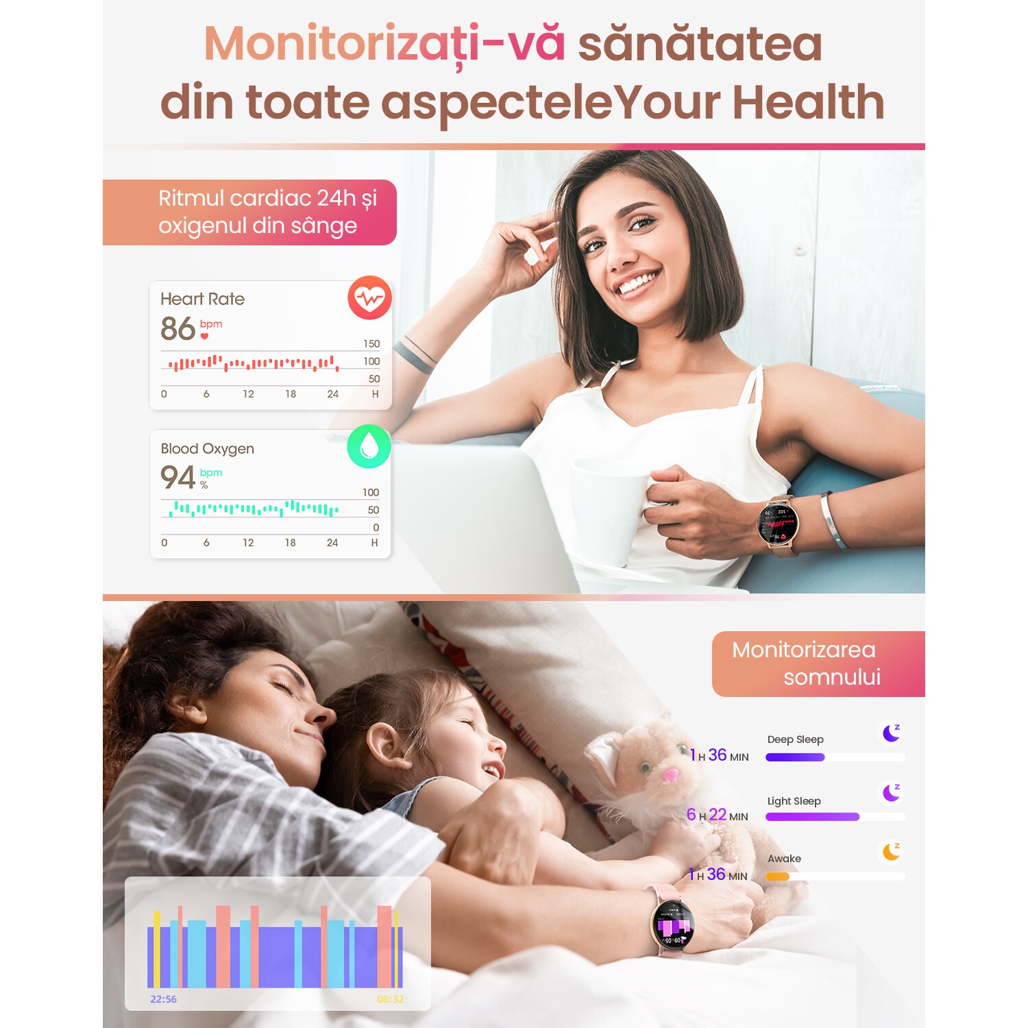 Ceas Smartwatch Dama Barbati FOSMET®, cu Colier si 2 Curele, 1.39" HD Ecran, Apelare Bluetooth 5 ...