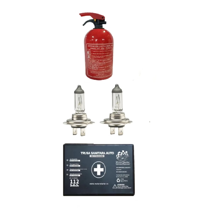 Kit siguranta auto valabilitate 5 ani, Trusa medicala, Stingator cu ...