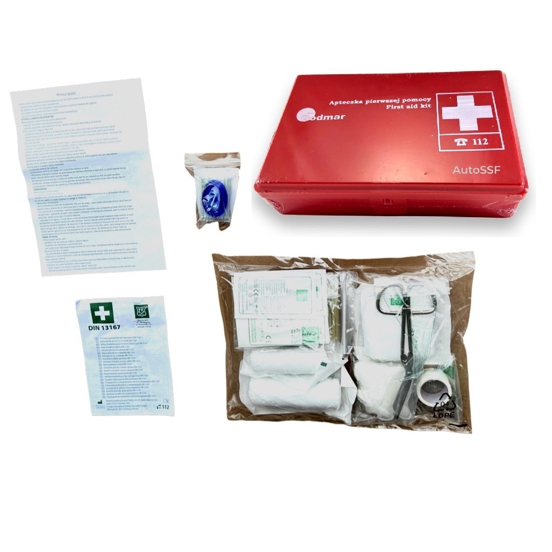 Set trusa AUTO de prim ajutor compacta + Stingator spray 1000 ml cu suport, AutoSSF ...