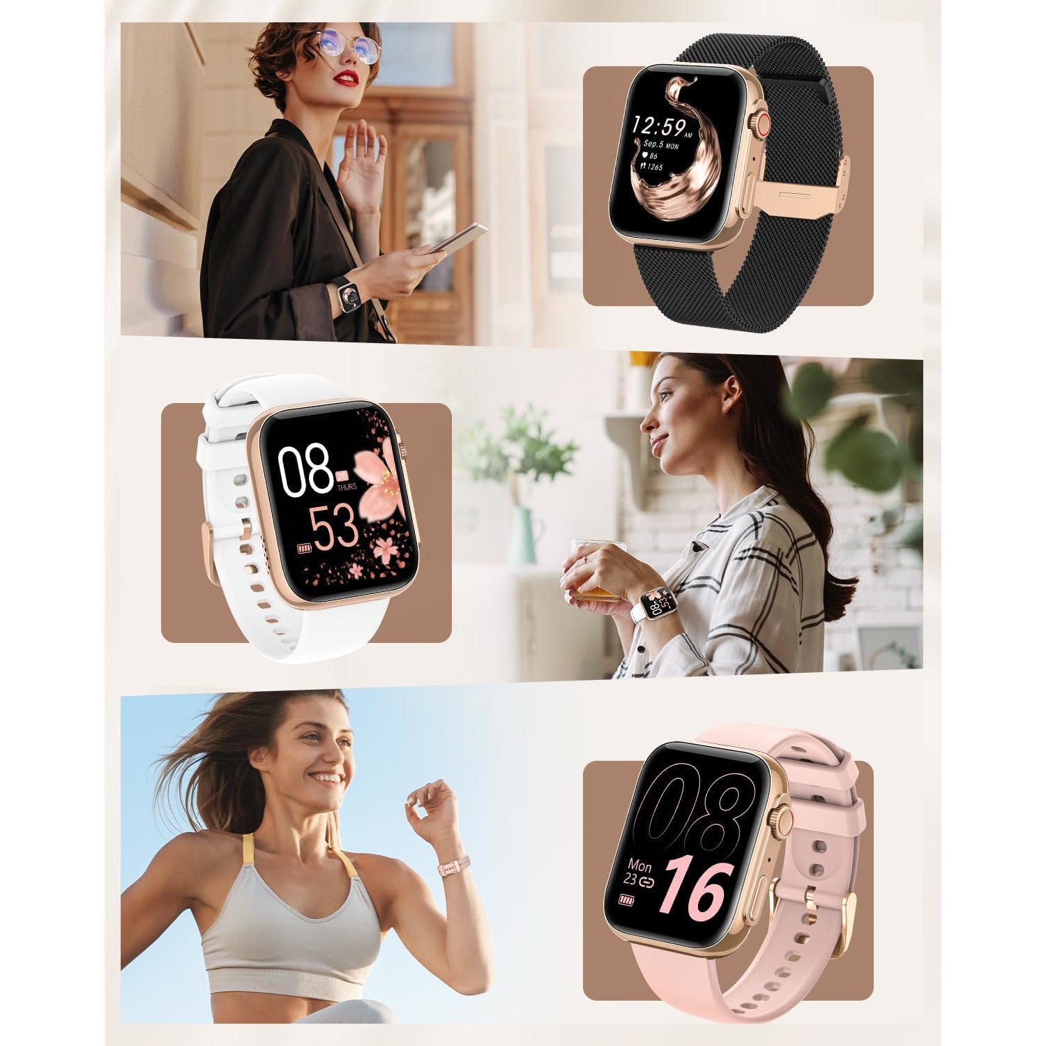 Ceas Smartwatch Dama si Bratara Fitness 2-in-1 FOSMET®, ecran HD de 1 ...