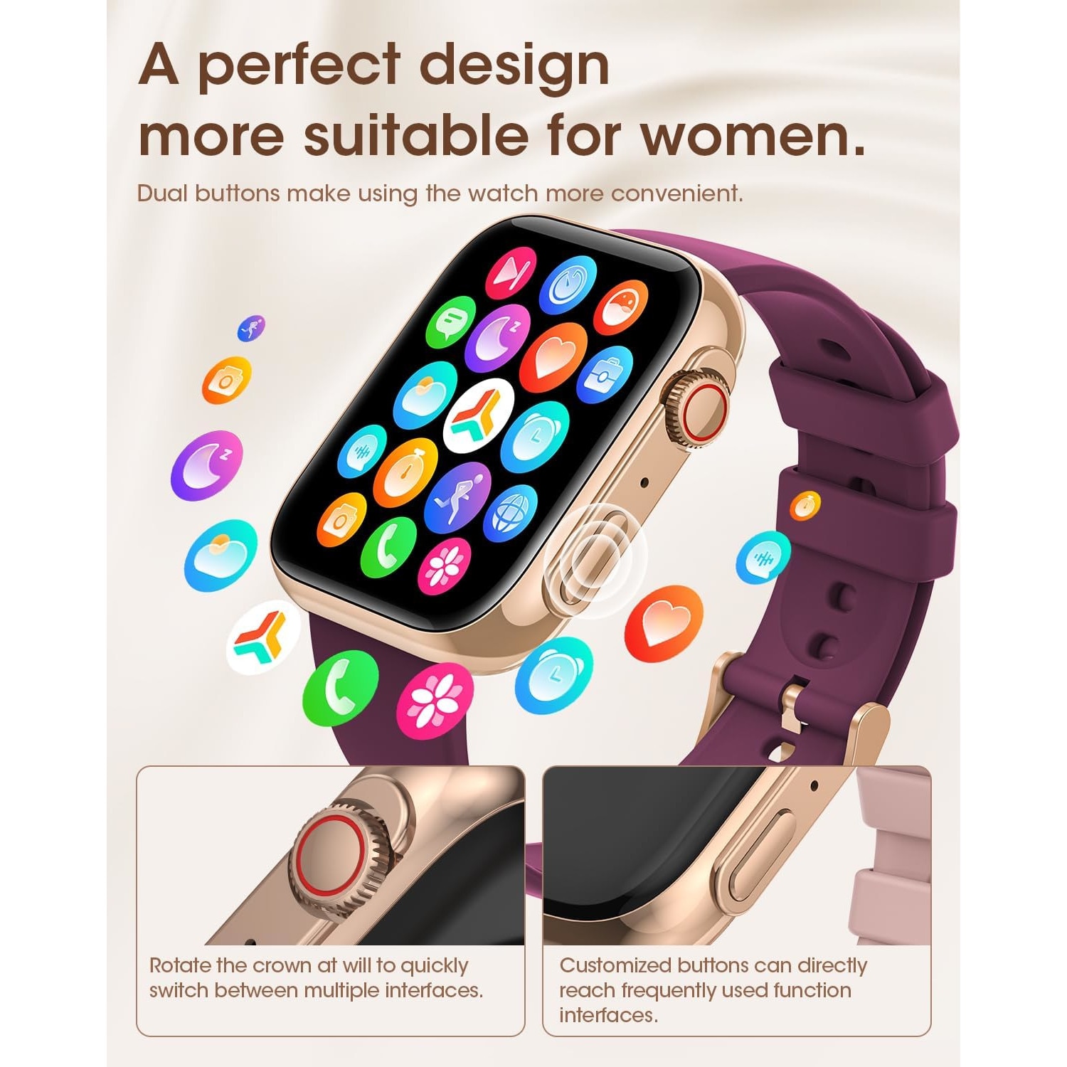 Ceas Smartwatch Dama si Bratara Fitness 2-in-1 FOSMET®, Ecran HD de 1 ...