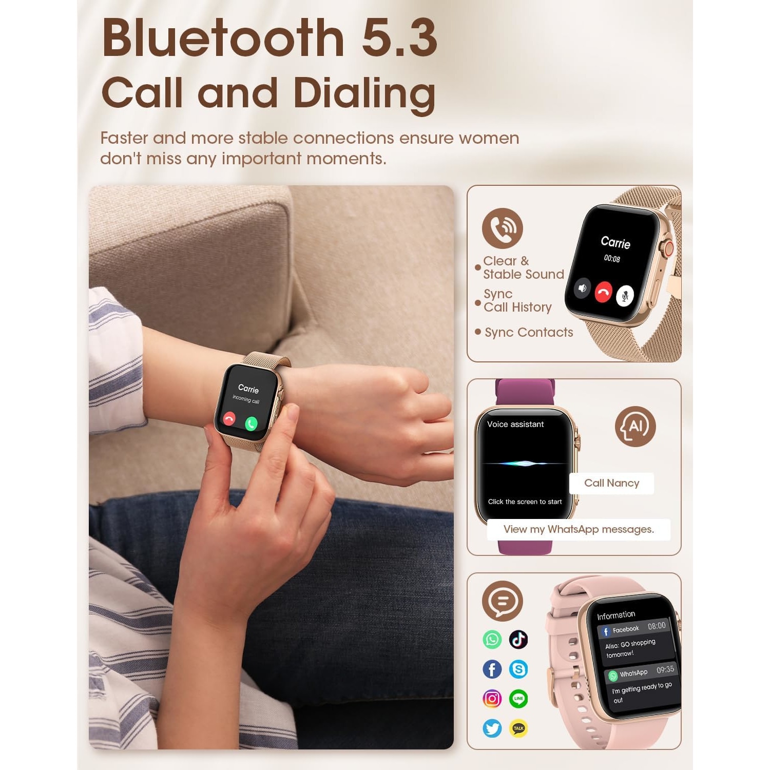 Ceas Smartwatch Dama si Bratara Fitness 2-in-1 FOSMET®, Ecran HD de 1 ...