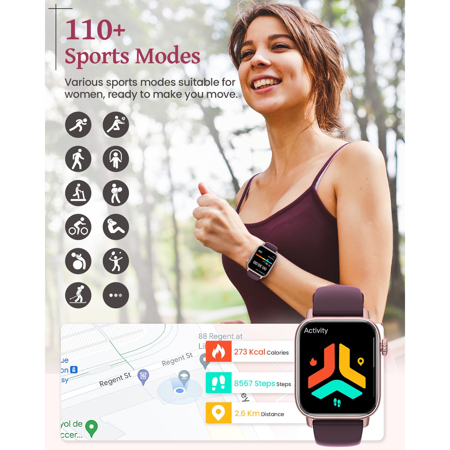 Ceas Smartwatch Dama si Bratara Fitness 2-in-1 FOSMET®, ecran 1,85 ...