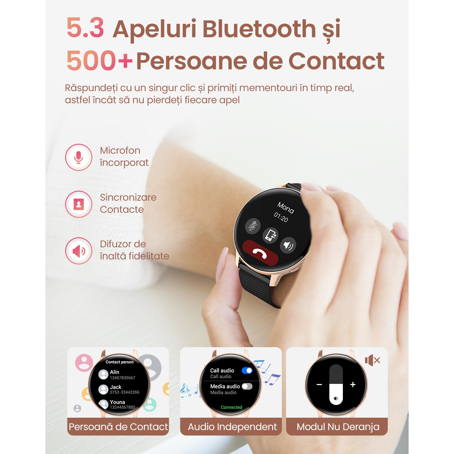 Ceas Smartwatch Dama, Bratara Fitness si Colier Rafinat 3-in-1 FOSMET ...