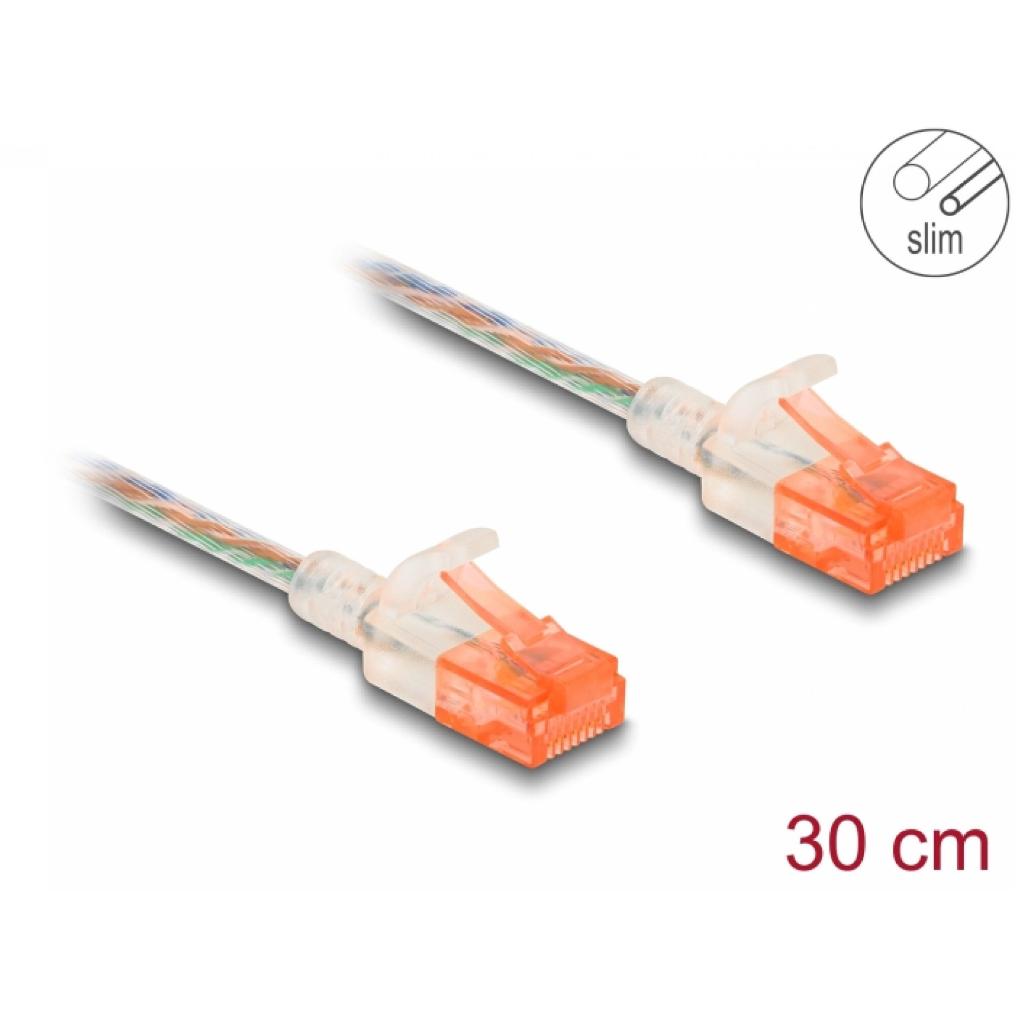 Cablu de retea RJ45 Cat.6A UTP Slim 0.3m transparent, Delock 80351 - eMAG.ro