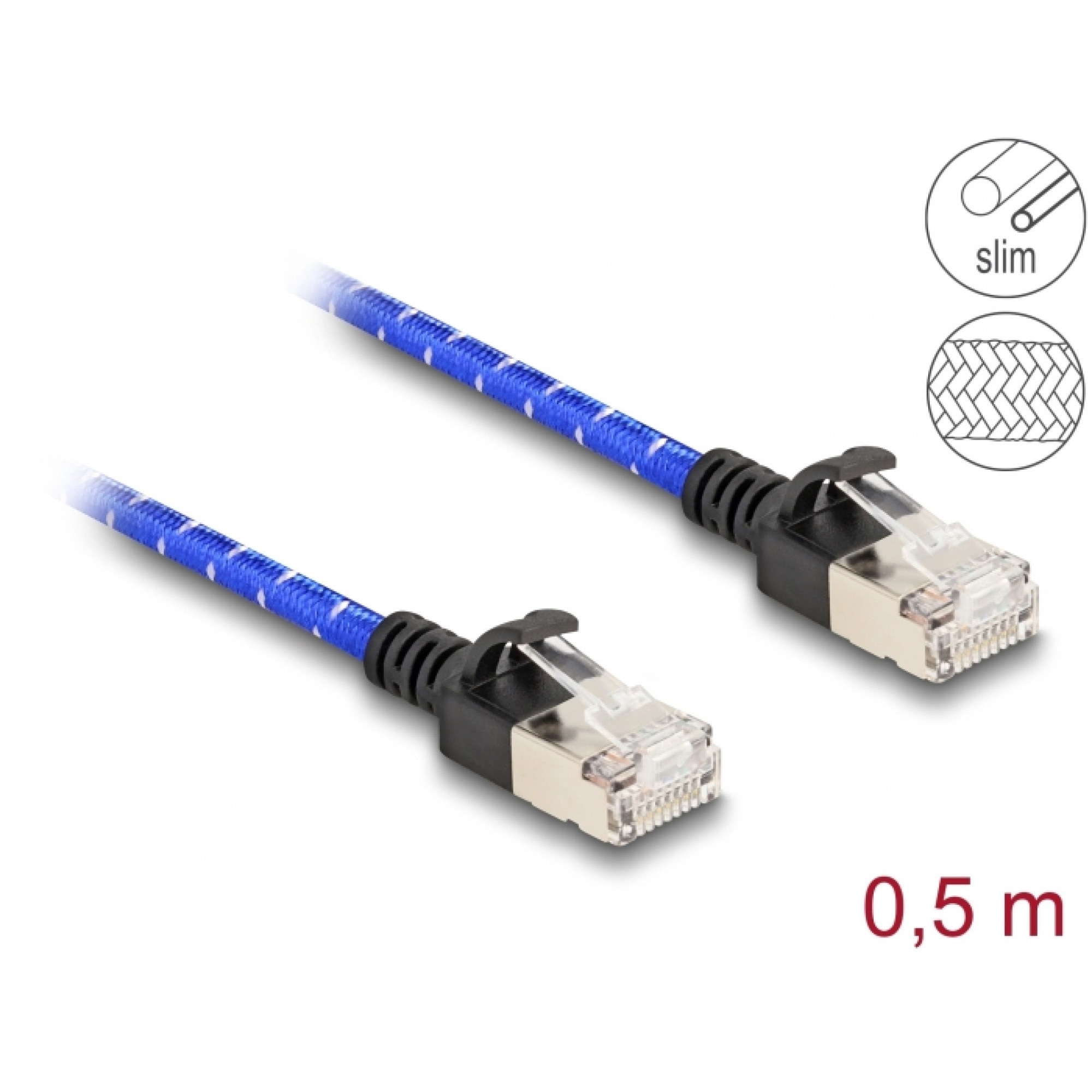 Cablu de retea RJ45 Cat.6A FTP Slim brodat 0.5m, Delock 80376 - eMAG.ro