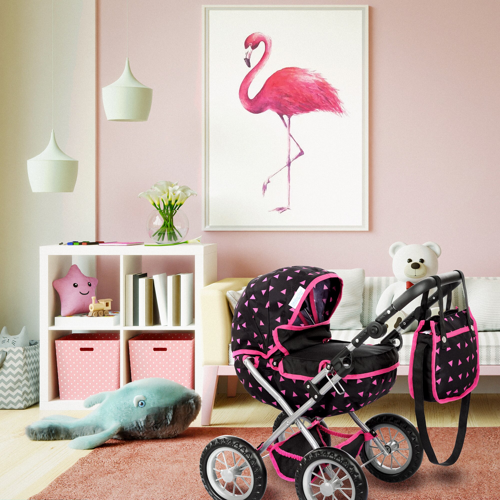 Carut Pentru Papusi, Kinderplay, Negru Cu Triunghiuri Roz - eMAG.ro