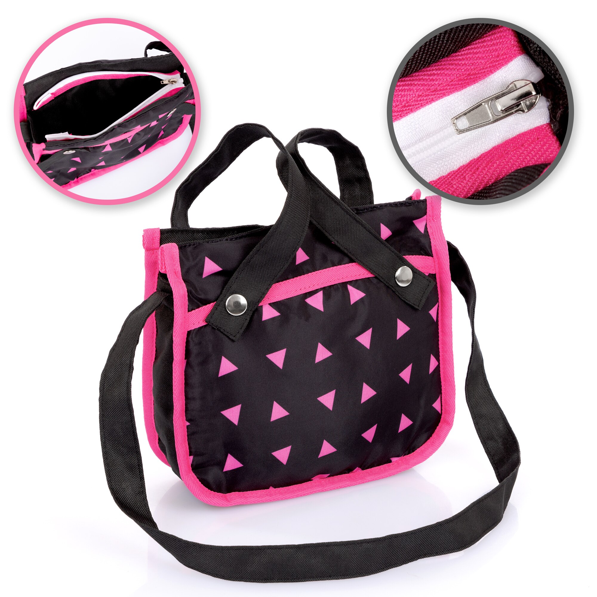 Carut Pentru Papusi, Kinderplay, Negru Cu Triunghiuri Roz - eMAG.ro