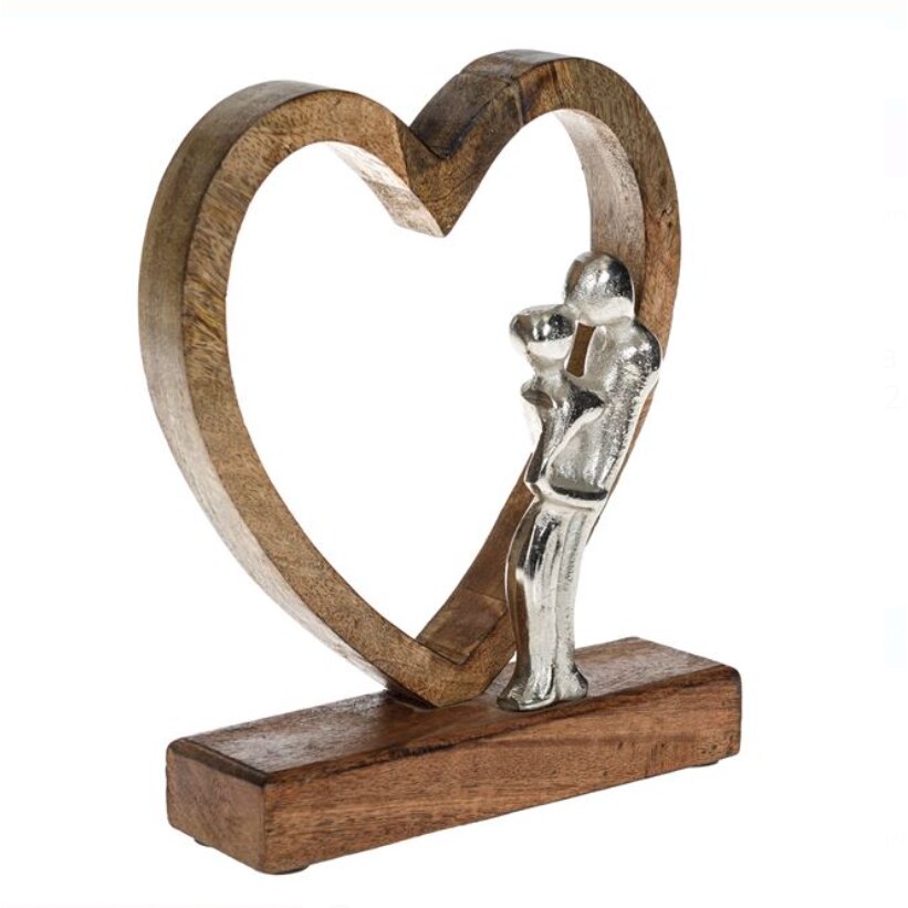 Decoratiune din Lemn Inima cu Figura Cuplu - eMAG.ro
