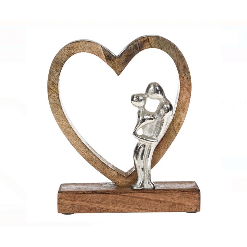 Decoratiune din Lemn Inima cu Figura Cuplu - eMAG.ro