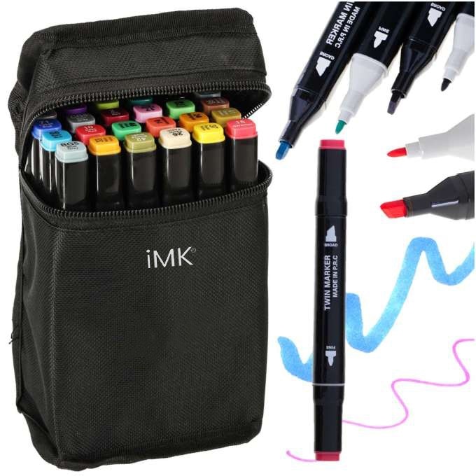 Markere iMK® cu alcool, cu doua capete subtire si gros, culori intense ...