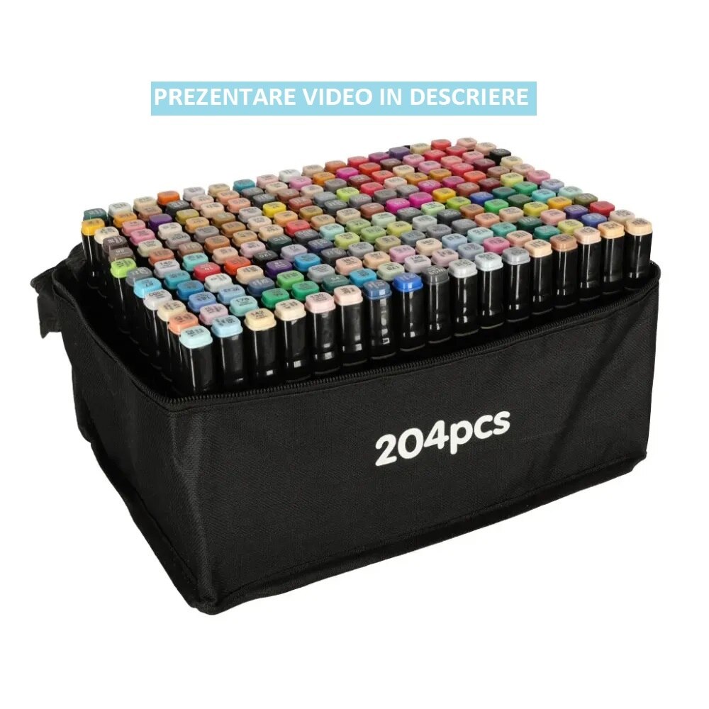 Комплект 204 двойни маркера WePro Store, професионални, тънък и дебел, мастило на алкохолна ...