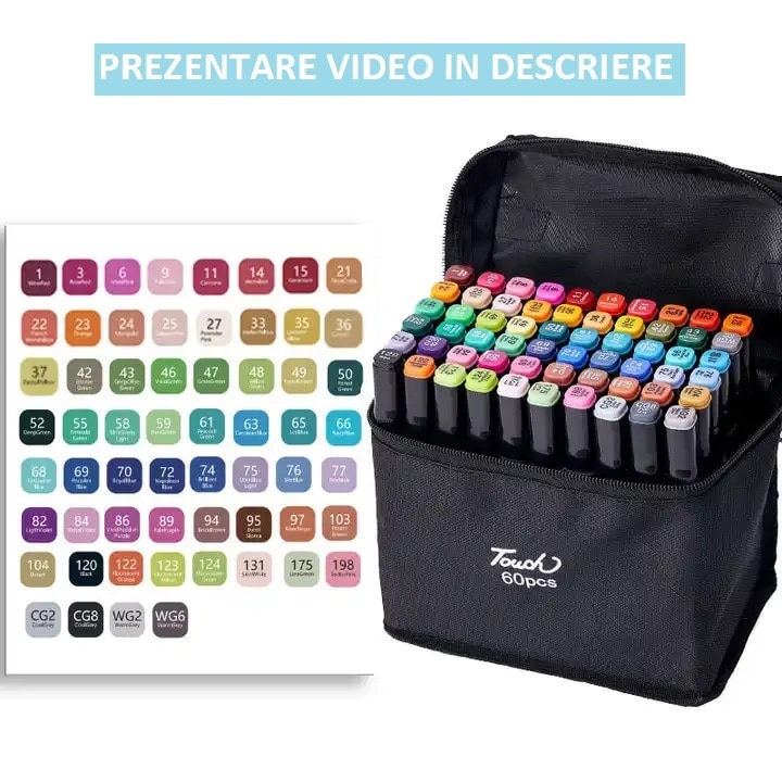 Set 60 markere duble WePro Store, profesionale, subtire si gros ...