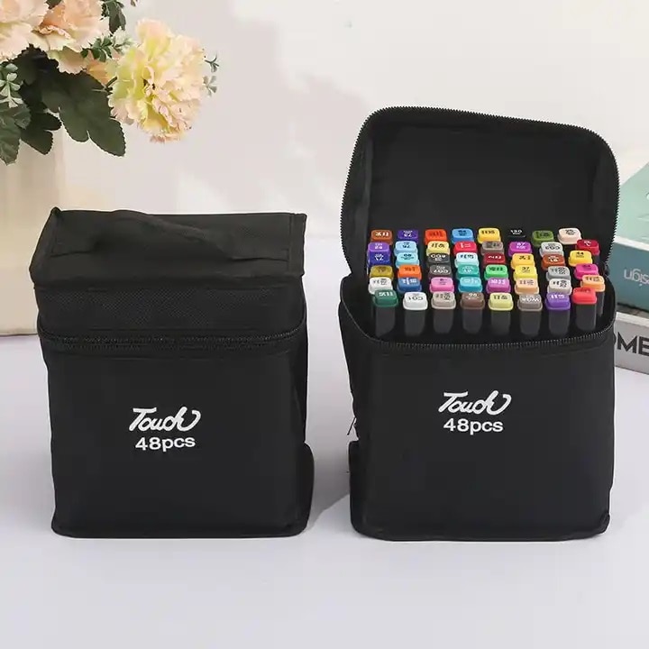 Комплект от 48 двойни маркера WePro Store, професионални, тънък и дебел, мастило на алкохолна ...