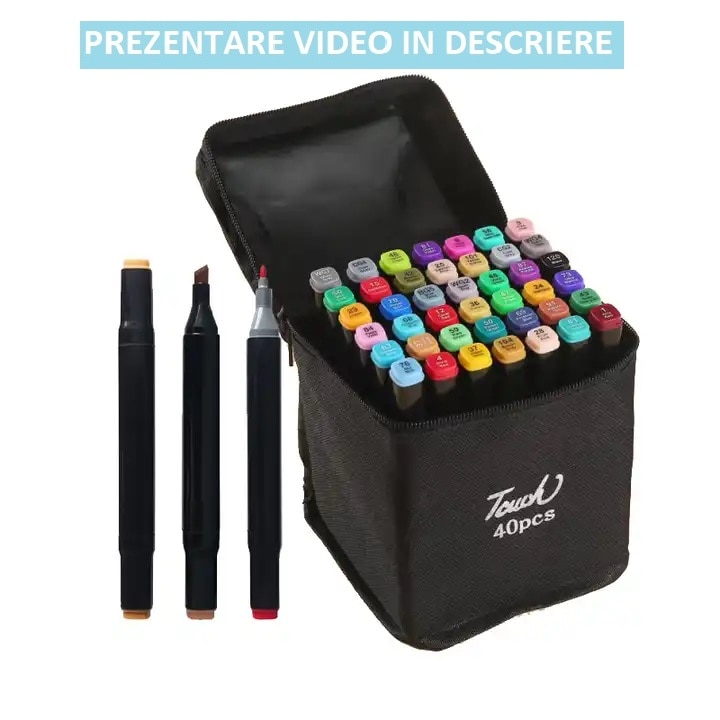 Комплект от 40 двойни маркера WePro Store, професионални, тънък и дебел, мастило на алкохолна ...