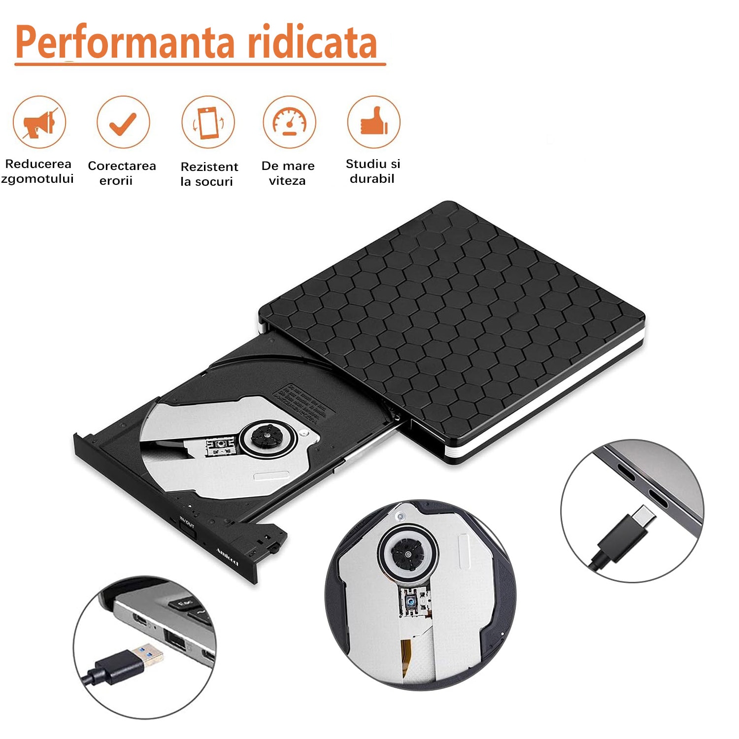 DVD writer extern, sundiguer, USB 3.0, DVD +/-, Unitate RW DVD / CD ROM ...