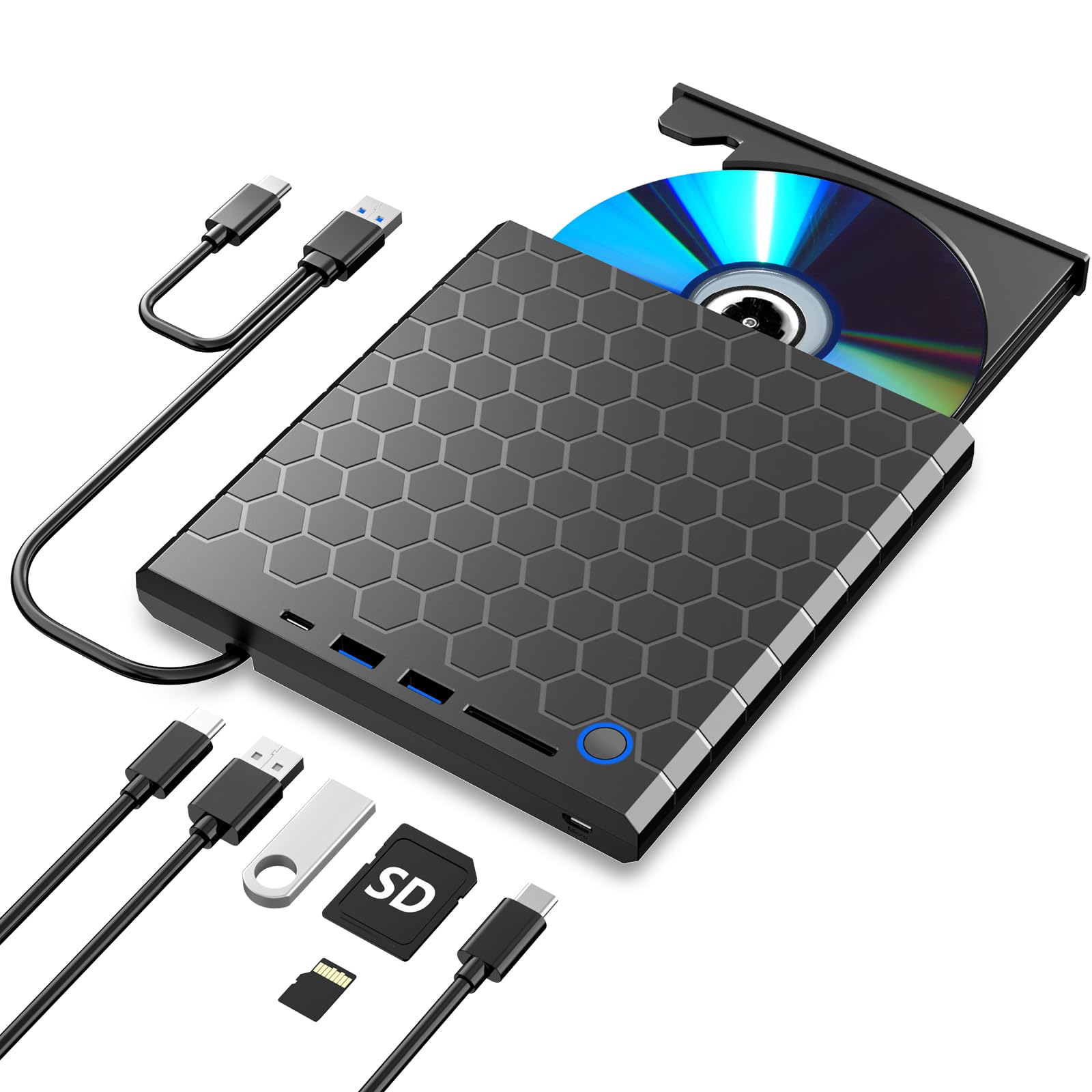 Külső CD/DVD író, JESWO, USB/USB-C, fekete - eMAG.hu