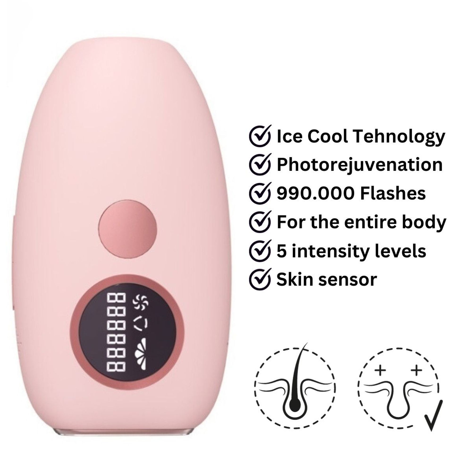 Epilator IPL, tehnologie ICE-COOL, cu mod automat, 990.000 pulsatii ...