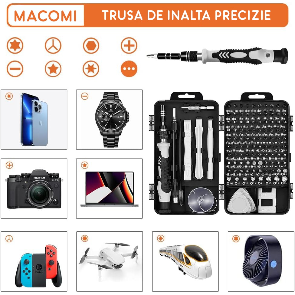 Комплект високо прецизни инструменти Macomi, 115 части, подходящ за разглобяване/сглобяване на ...