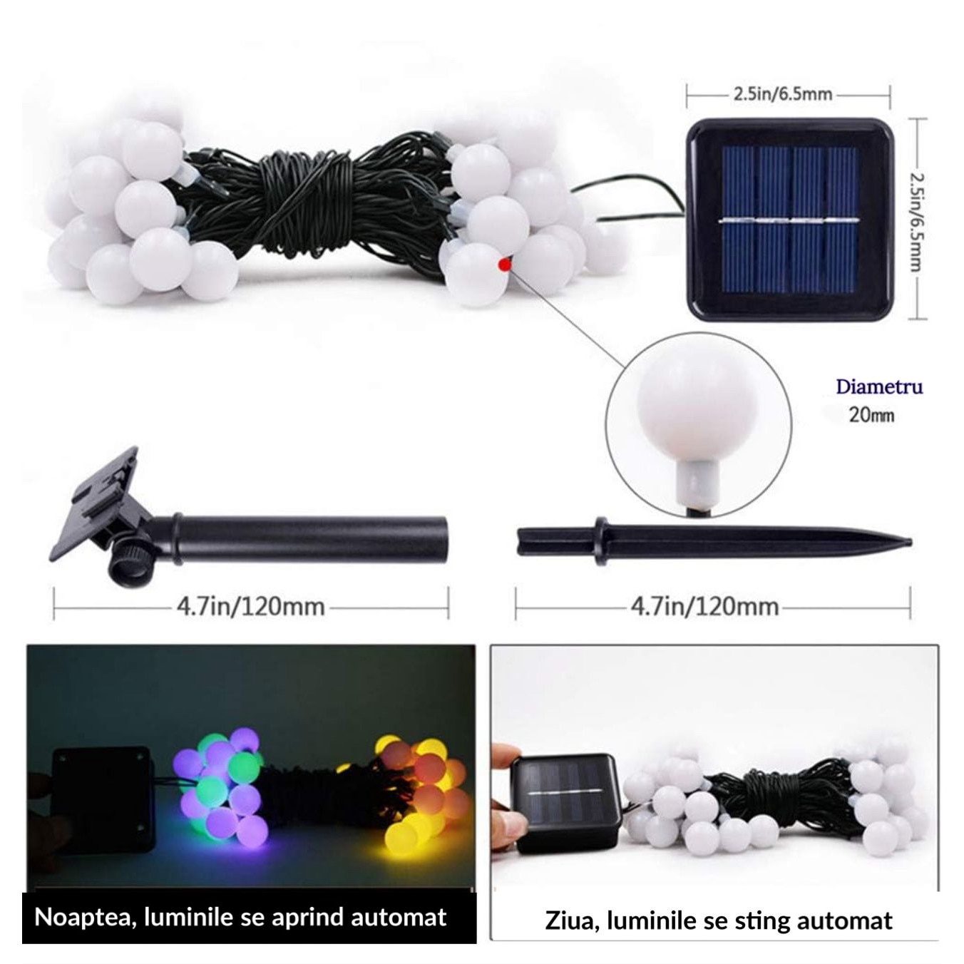 Instalatie solara de gradina, luminoasa, pentru exterior, cu 50 globuri ...