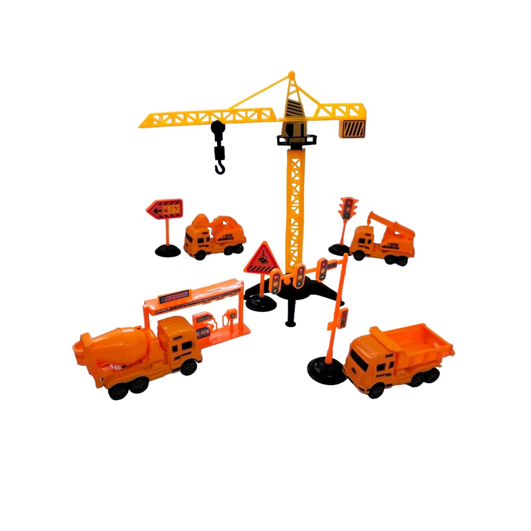 Set Santier Constructii, cu Macara, 4 Masinute Constructii, Indicatoare ...