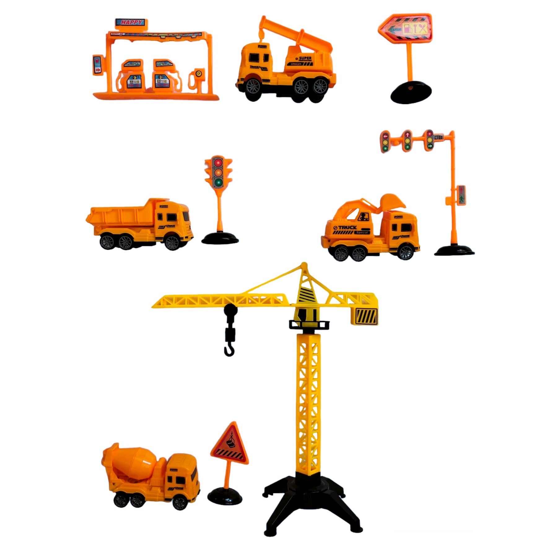 Set Santier Constructii, cu Macara, 4 Masinute Constructii, Indicatoare ...