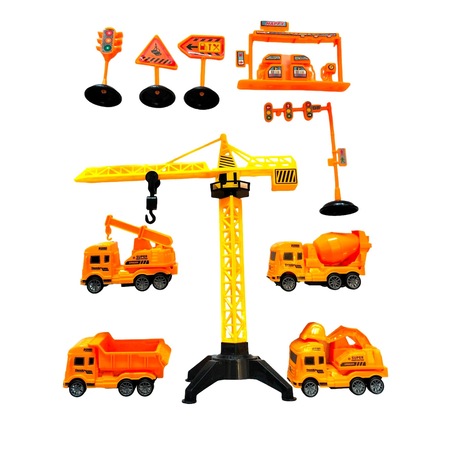 Set Santier Constructii, cu Macara, 4 Masinute Constructii, Indicatoare ...