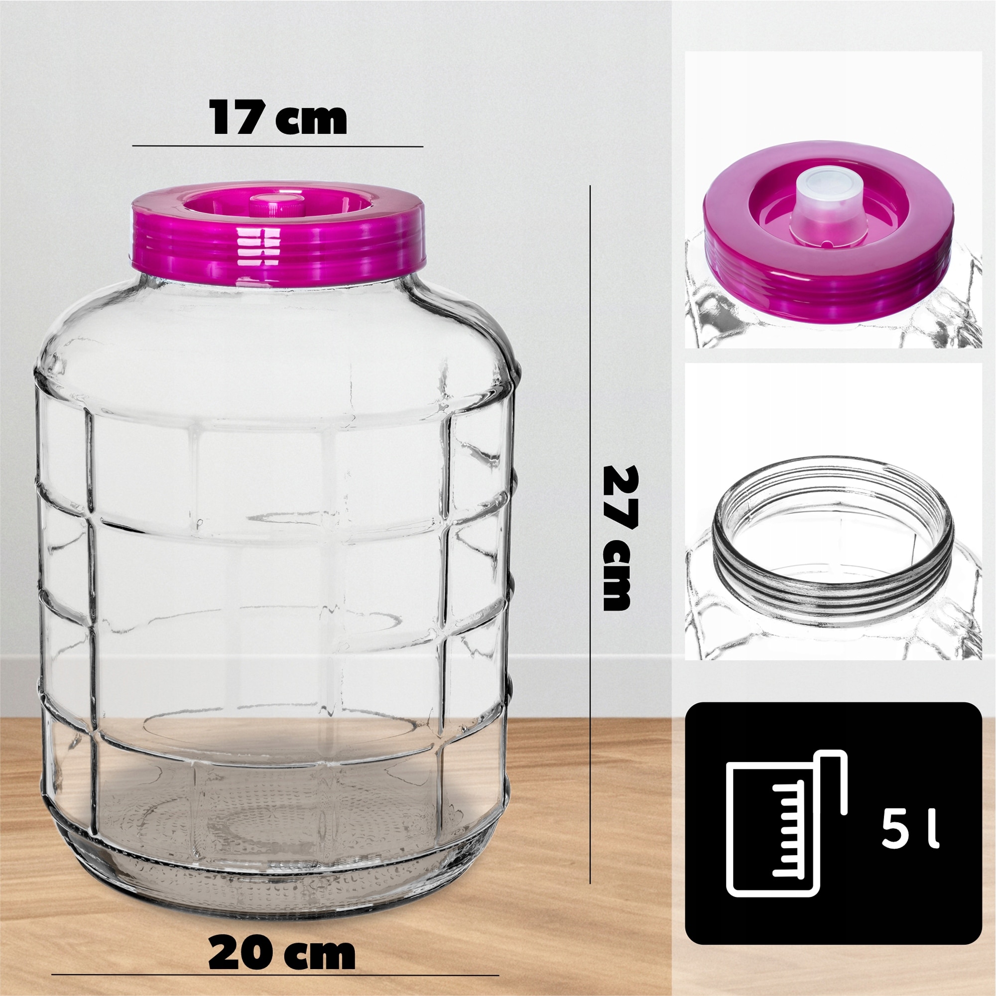 Borcan cu capac, Kadax, Sticla, 5 l, Transparent/Roz - eMAG.ro