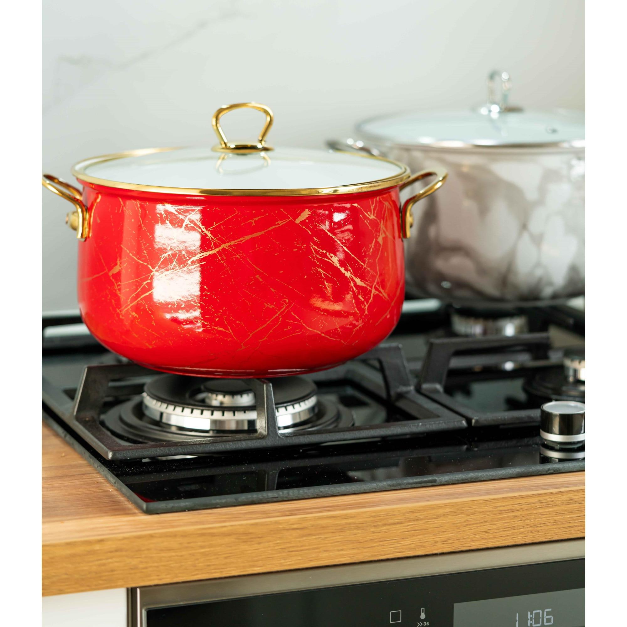 Cratita emailata Goldmann cu capac din sticla, 24x15cm, 6.2 litri ...