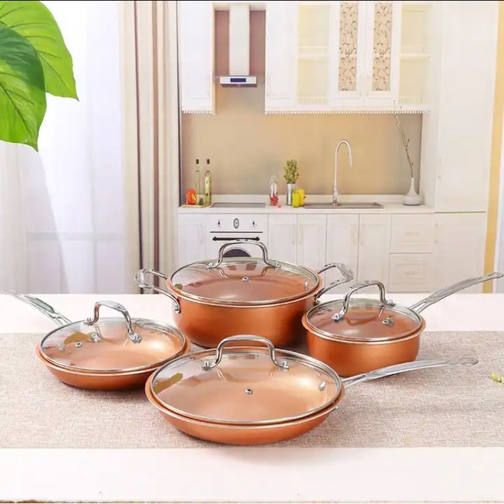 Set oale si tigai cu capac, cermica antiaderenta, otel inoxidabil, maro ...