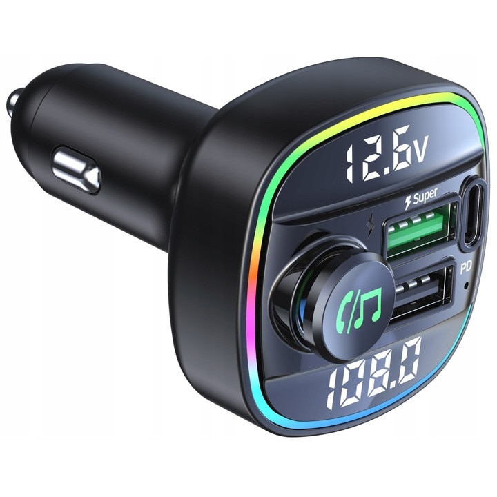 Modulator FM, Vordon, Bluetooth/USB, Negru - eMAG.ro