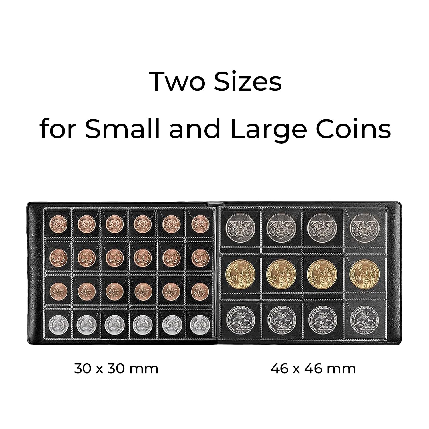 Album colectare monede, 312 Spatii depozitare cu 2 dimensiuni diferite ...