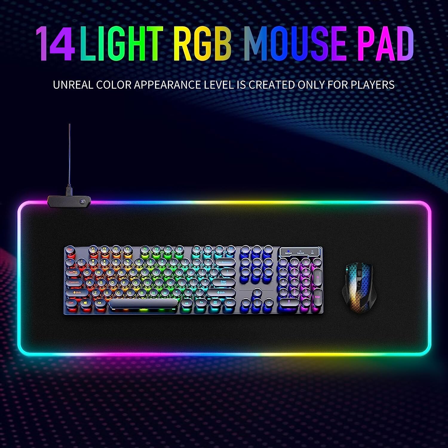 Mouse Pad gaming MOSMAOO®, RGB, LED, 14 moduri de iluminare, Baza din ...
