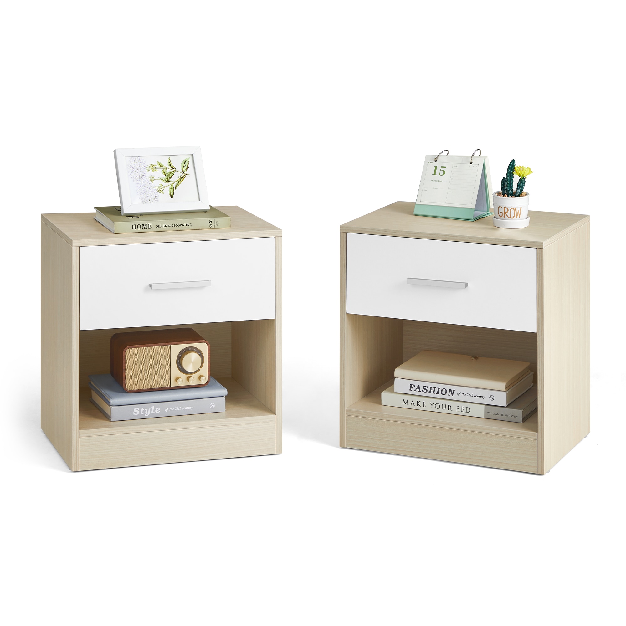 VASAGLE Set 2 noptiere 39x28x41 cm, cu sertar si compartiment deschis ...