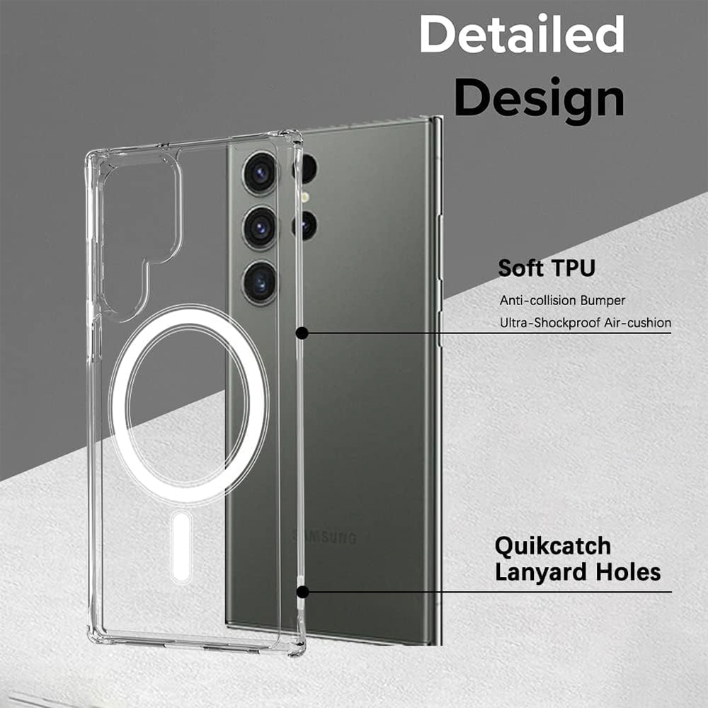 Husa tip MagSafe compatibila cu Samsung Galaxy S24 Ultra, Easy Snap-On, Protectie camere ...