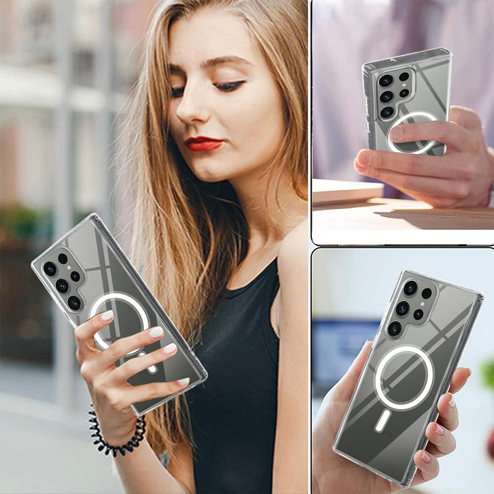 Husa tip MagSafe compatibila cu Samsung Galaxy S24 Ultra, Easy Snap-On, Protectie camere ...