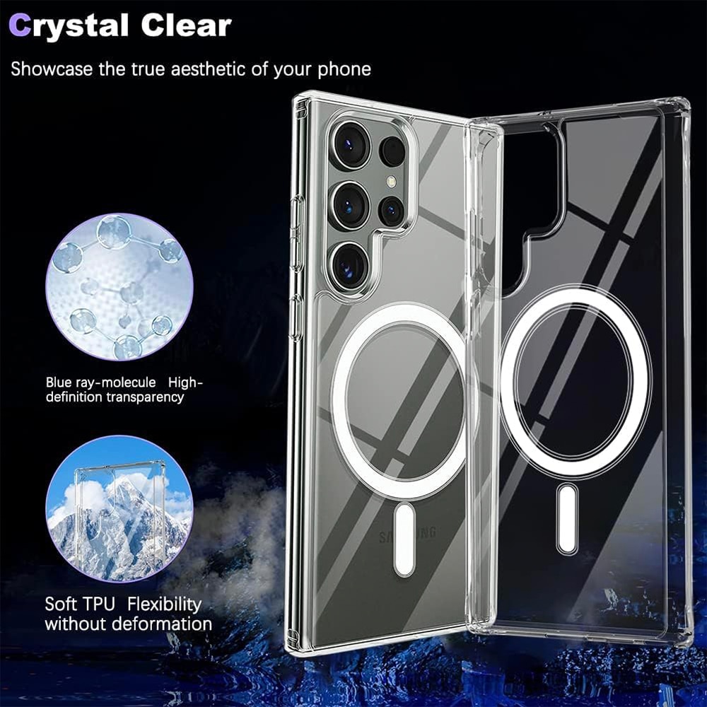 Husa tip MagSafe compatibila cu Samsung Galaxy S24 Ultra, Easy Snap-On, Protectie camere ...