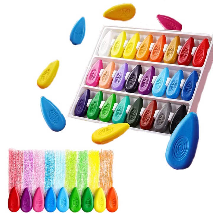 Set de creioane pentru copii mici, WALALLA, 24 culori, 3 ani+ ...